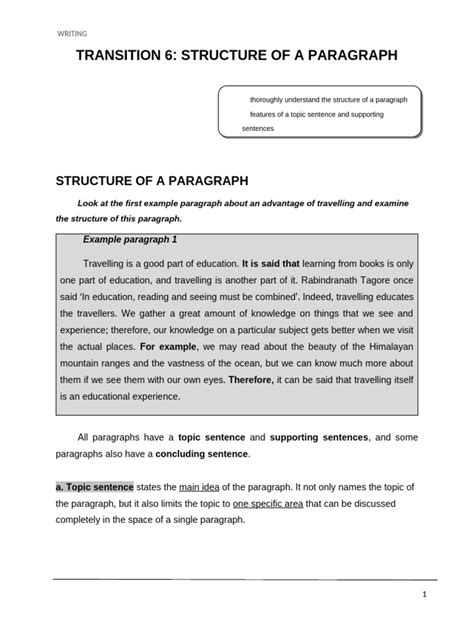 Transition 6 Structure Of A Paragraph Pdf Advertising Paragraph