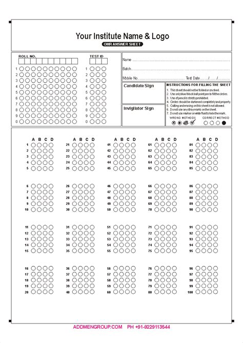 Omr Sheet Omr Sheets For 50 100 150 180 200 Questions