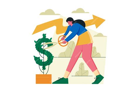 성장하는 녹색 달러 투자 공장에서 잎을 자르는 사업가 프리미엄 벡터