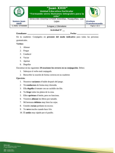 Conjugacion Verbal Pdf Verbo Conjugación Gramatical