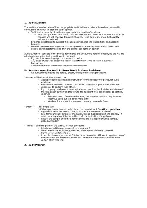 Audit Evidence Notes Busi 455 Principles Of Auditing Ubc Thinkswap