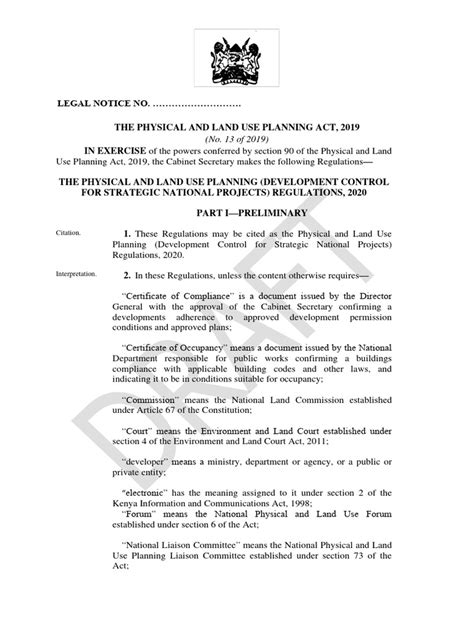 Development Control For Strategic National Projects Regulations 2020