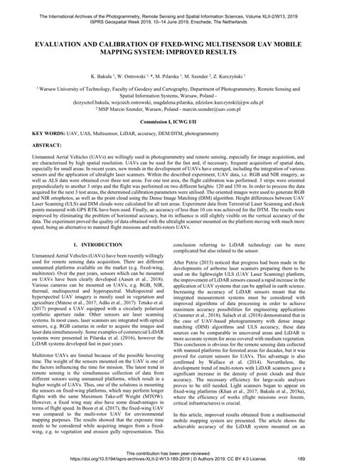 Pdf Evaluation And Calibration Of Fixed Wing Multisensor Uav Mobile