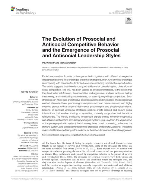 Pdf The Evolution Of Prosocial And Antisocial Competitive Behavior