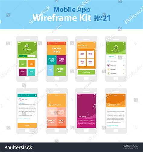 Mobile Wireframe App Ui Kit 21 Stock Vector Royalty Free 311245700 Shutterstock