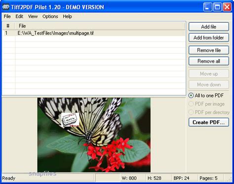 tiff2pdf pilot screenshot and download at