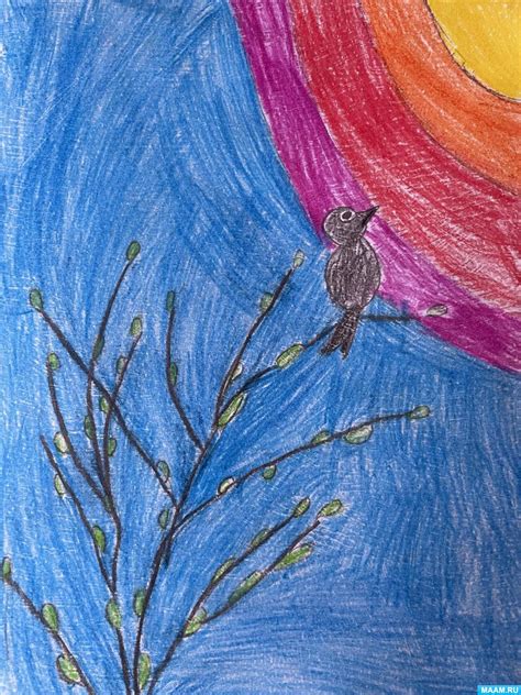 «Скворец на ветке Мастер класс по рисованию цветными карандашами для детей младшего школьного