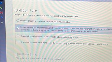 Question 7 Of 10 Which Of The Following Statements Is True Regarding The Hitech Act Of 2009