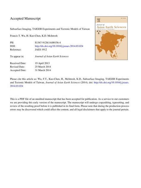 Pdf Subsurface Imaging Taiger Experiments And Tectonic Models Of