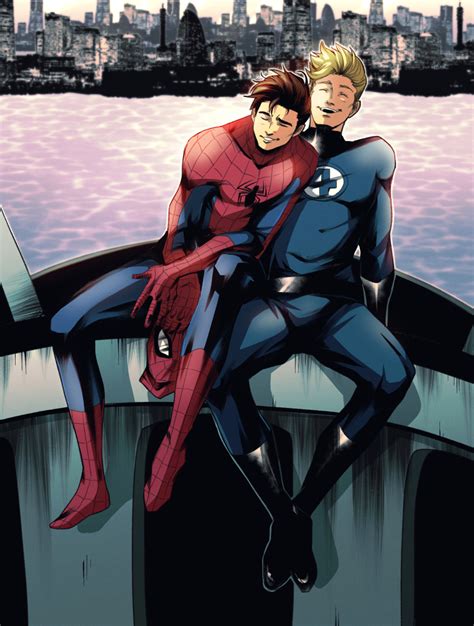 Hiffuu Johnny Storm Peter Parker Fantastic Four Marvel Spider Man