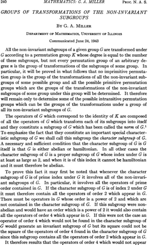 Groups Of Transformations Of The Non Invariant Subgroups Pnas