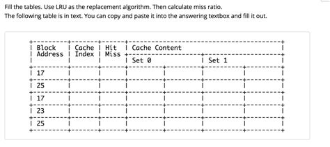 Fill The Tables Use Lru As The Replacement Algorithm Then Calculate