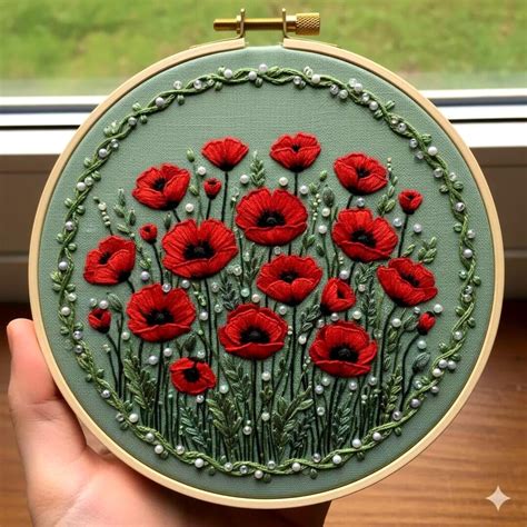 Red Poppy Hand Embroidery Pattern Botanical Art Pdf Etsy