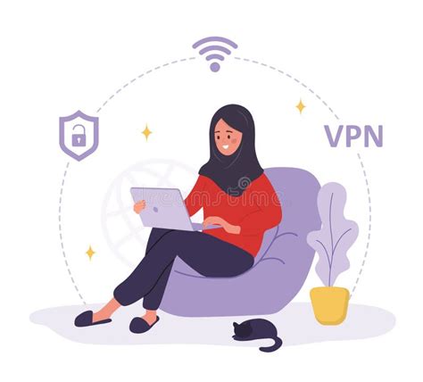 Vpn Service Muslim Woman Using Private Network For Protect Personal Data Protection Of Dns And