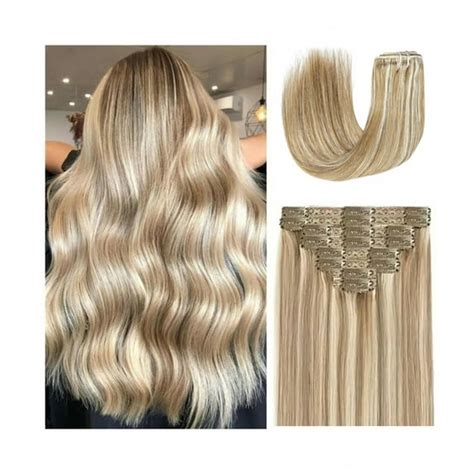 Clip In Hair Extensions Real Human Hair 16 26 P8 613 Color Highlight