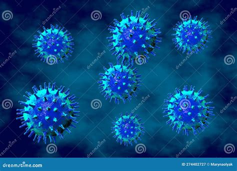 Human Pathogenic Viruses On Blue Background 3d Illustration Stock