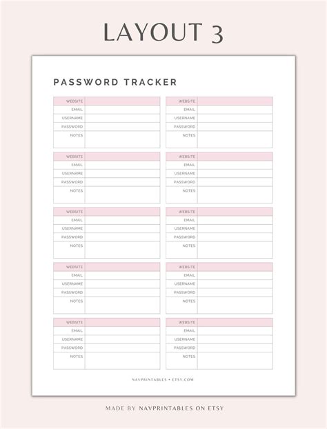 Password Tracker Printable Planner Printable Password Organizer Template Password Keeper
