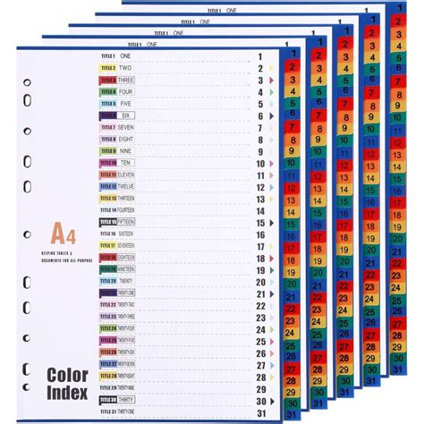 File Separators A4 File Dividers Pvc Multi Colours 1 To 31 Marina