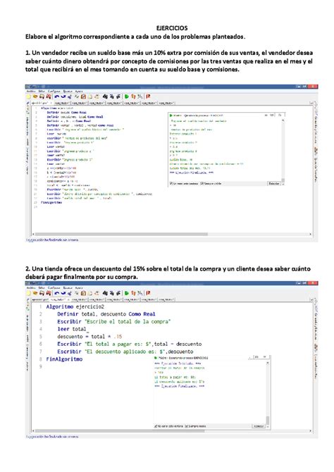 Ejercicios 4 Guia Para Que Puedan Hacer Sus Trabajos EJERCICIOS Elabore El Algoritmo Studocu