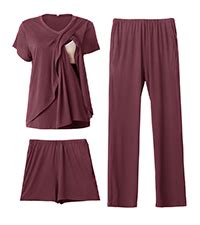 Rnxrbb 3 Piece Postpartum Nursing Pajamas Set Casual Soft Maternity