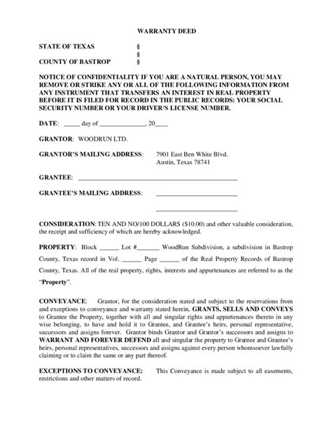 General Warranty Deed Texas Free Download