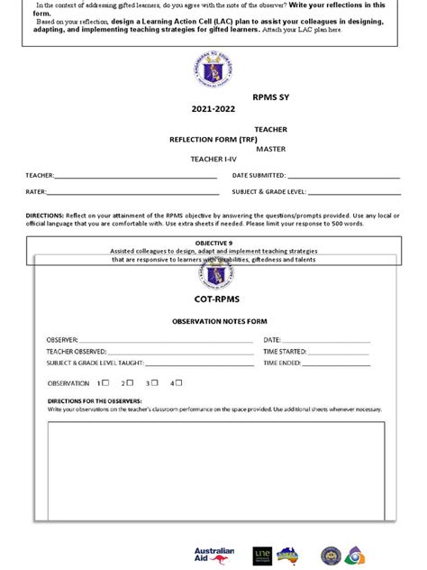 Sample Trf For Master Teacher Pdf Teaching Method Learning