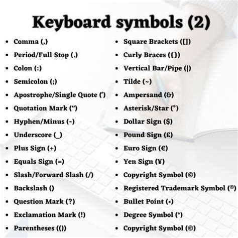 Keyboard Symbols Part Keyboard Symbols Symbol Name List Life Hacks Computer