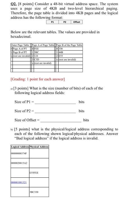 Solved Q2 8 Points Consider A 48 Bit Virtual Address
