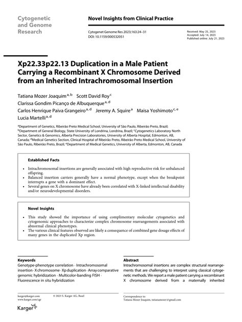 Xp22 33p22 13 Duplication In A Male Patient Carrying A Recombinant X