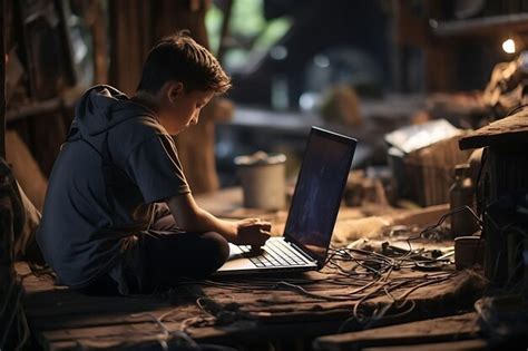 Premium Ai Image A Boy Coding A Handcrafted Computer Focus And