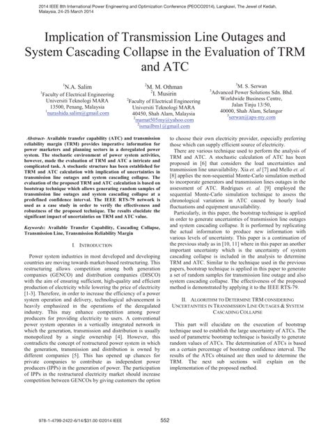 Pdf Implication Of Transmission Line Outages And System Cascading Collapse In The Evaluation
