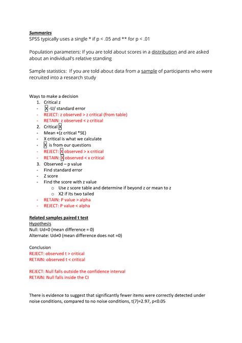 Statistical Summaries Hypothesis And Conclusions Summaries Spss