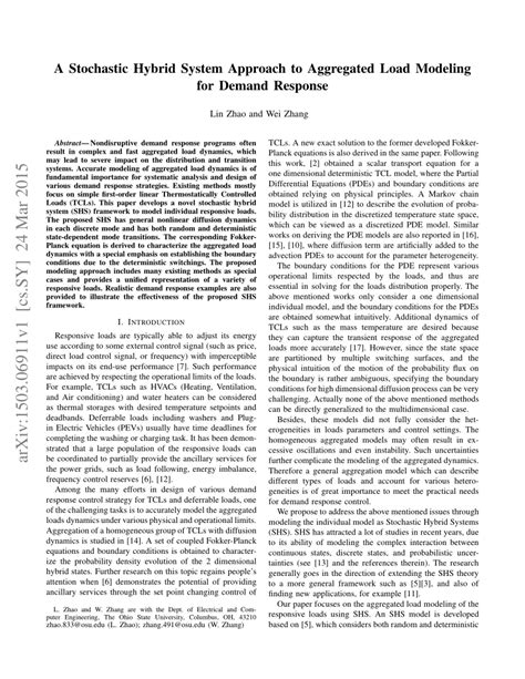 Pdf A Stochastic Hybrid System Approach To Aggregated Load Modeling For Demand Response