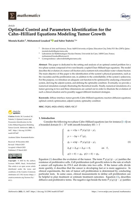 Pdf Optimal Control And Parameters Identification For The Cahnhilliard Equations Modeling