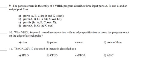 Solved 9 The Port Statement In The Entity Of A VHDL Program Chegg