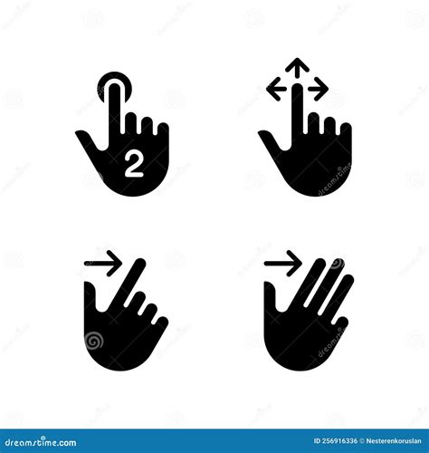Drag And Swipe Gestures Black Glyph Icons Set On White Space Stock