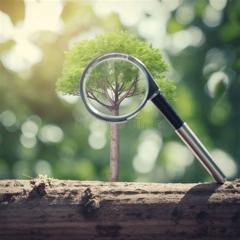 Ai Generated Illustration Of A Magnifying Glass Used To Inspect Tree Leaves Stock Illustration