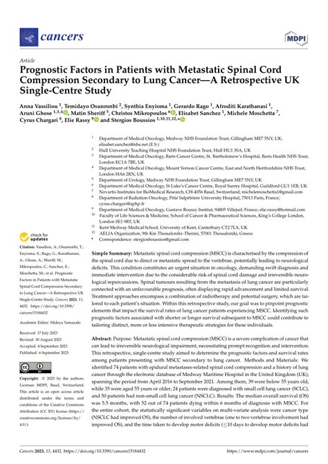 Pdf Prognostic Factors In Patients With Metastatic Spinal Cord Compression Secondary To Lung