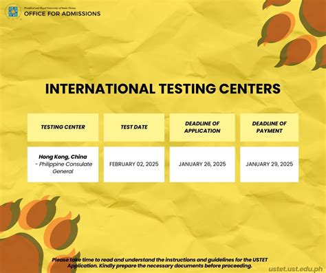 Ustet 2025 International Testing Centers With Dates Ofad