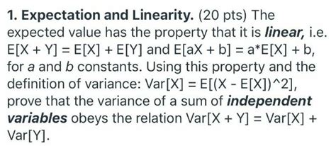 Solved 1 Expectation And Linearity 20 Pts The Expected