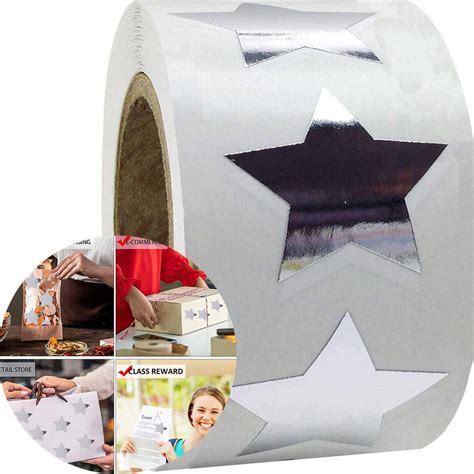 Silver Star Stickers Metallic Foil Star Labels 2inch Christmas Shiny