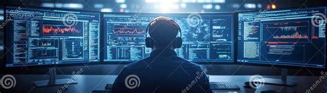 Cybersecurity Analyst Monitoring Multiple Data Streams Stock Illustration Illustration Of