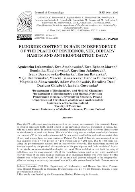 Pdf Fluoride Content In Hair In Dependence Of The Place Of Residence