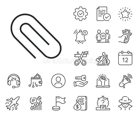 Attach Line Icon Attachment Paper Clip Sign Salaryman Gender Equality And Alert Bell Vector