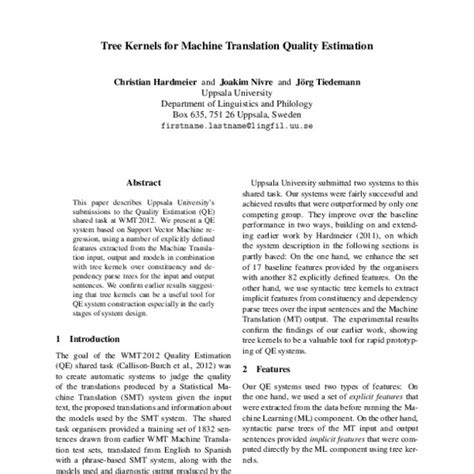 Tree Kernels For Machine Translation Quality Estimation Acl Anthology