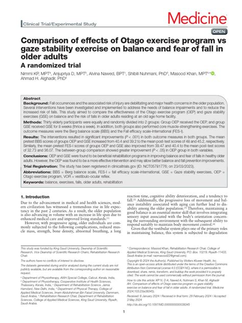 Comparison Of Effects Of Otago Exercise Program Artigo Tcc Pdf