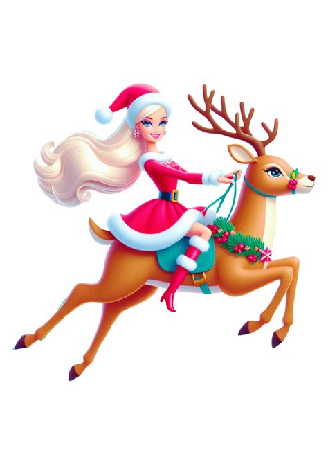 Barbie De Natal Boneca Sentada Em Uma Rena Animação Infantil Brinquedo