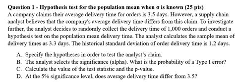 Solved Question Hypothesis Test For The Population Mean Chegg Com
