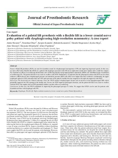 Pdf Evaluation Of A Palatal Lift Prosthesis With A Flexible Lift In A