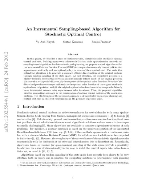 Pdf An Incremental Sampling Based Algorithm For Stochastic Optimal Control